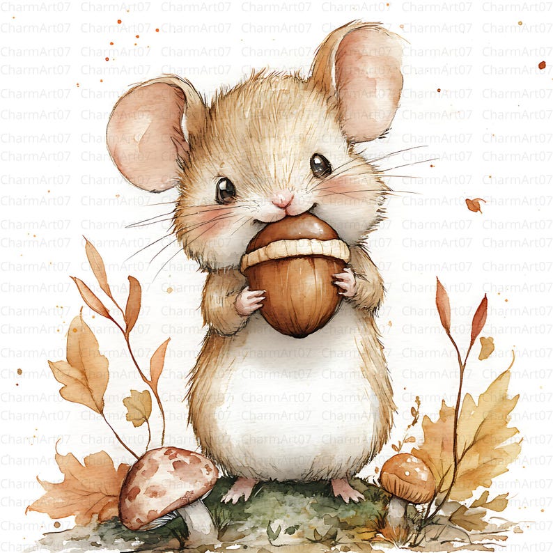 12 Mouse Eating Clipart, Cute Mouse, Printable Watercolor Clipart, High Quality Jpgs, Digital ...