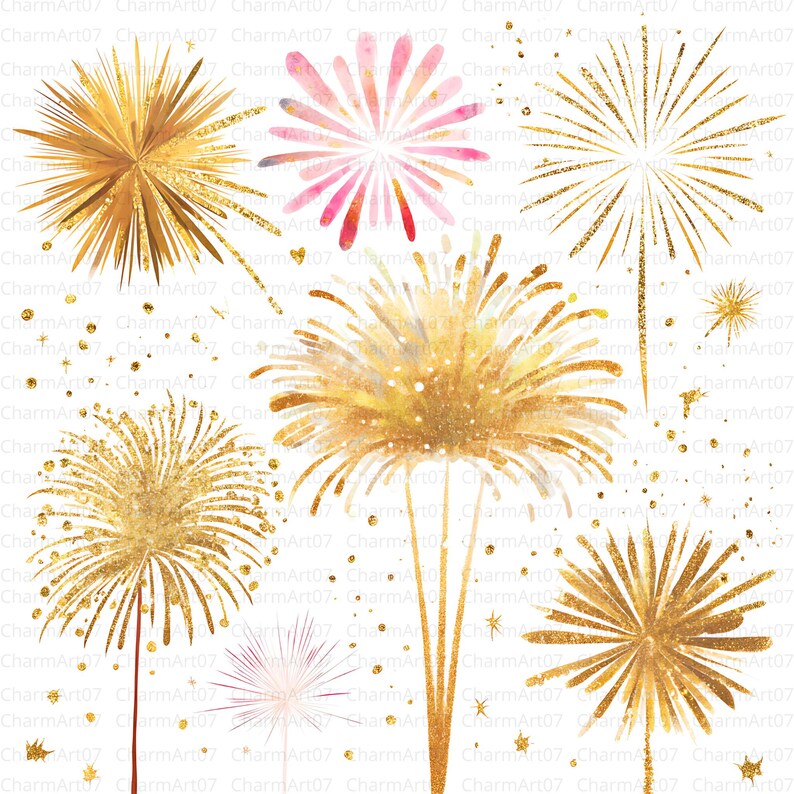 20 Colorful Fireworks Clipart, Rainbow Firecrackers, Sparkling ...