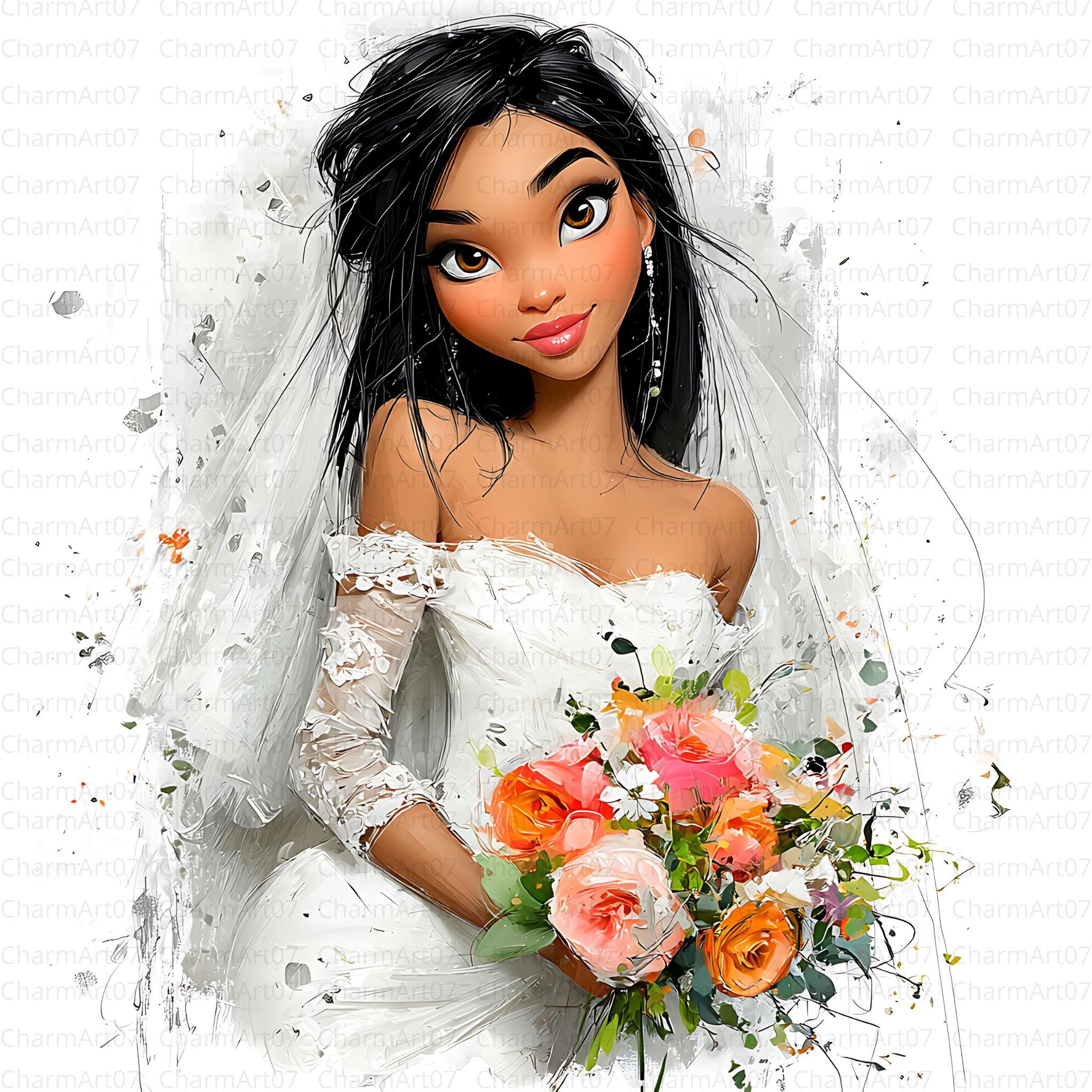 Watercolor Black Bride Clipart Bundle: Wedding Girl Illustrations (JPG ...