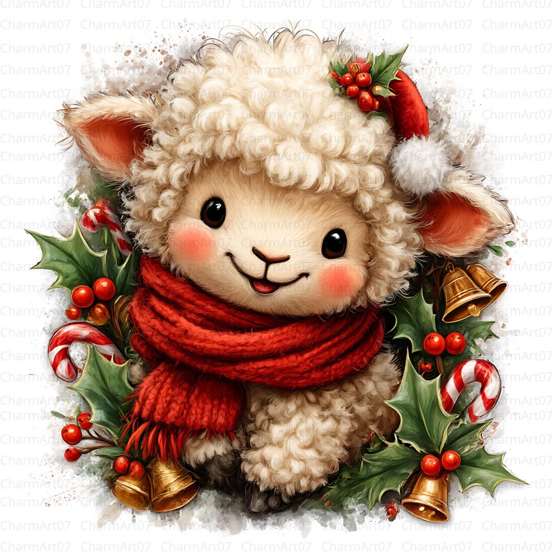 20 Funny Christmas Sheep Clipart Bundle: Watercolor JPG (digital ...