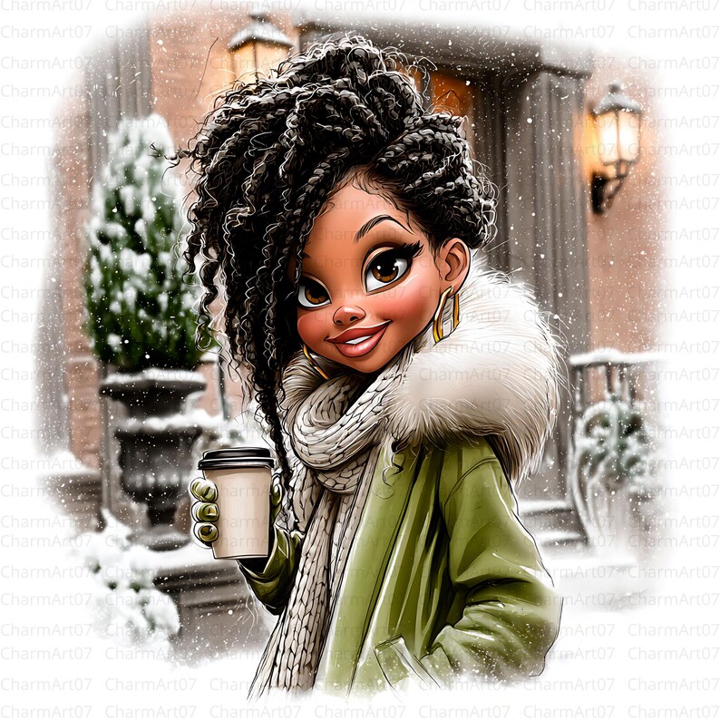 Winter Black Girl Clipart Bundle: Fashionable Woman Graphics (JPG ...