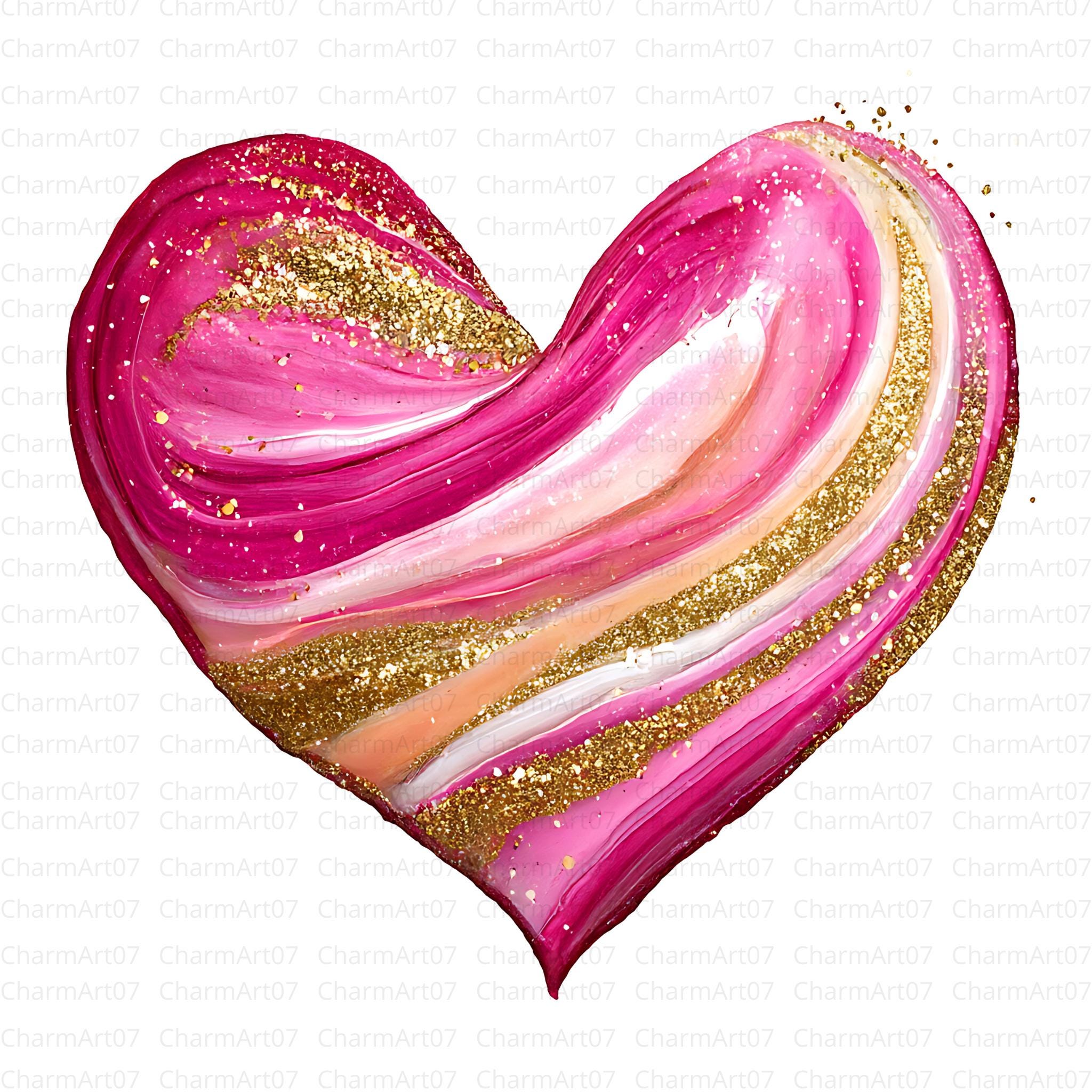 20pink Watercolor Heart Clipart Bundle, Abstract Art Jpgs (digital ...