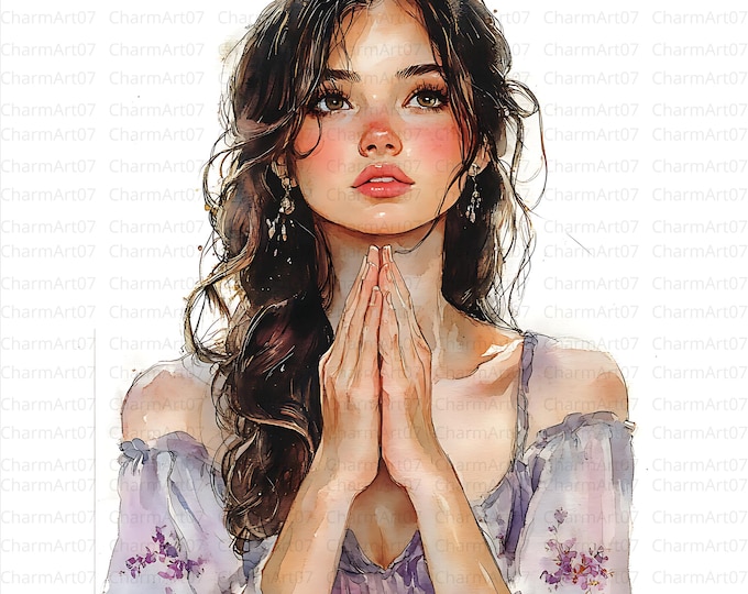12 Biblical Woman Praying Clipart, Prayers, Printable Watercolor ...