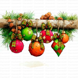 Christmas Decor Clipart: Watercolor Holiday Ornaments (JPG Digital ...