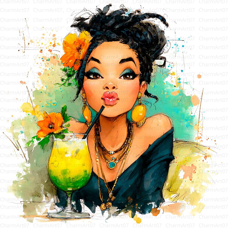 Black Girl Clipart: Elegant Afro Watercolor Pngs (digital Download ...