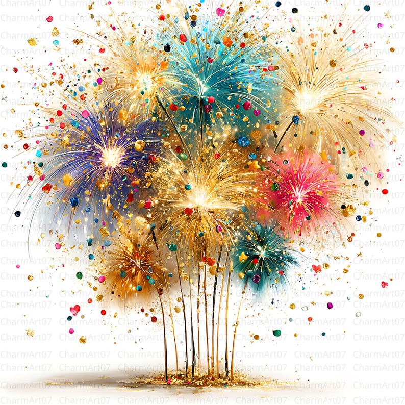20 Colorful Fireworks Clipart, Rainbow Firecrackers, Sparkling ...