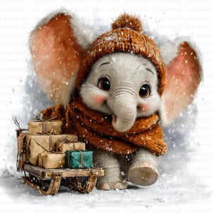 Christmas Elephant Clipart Bundle, Watercolor Baby Animals (JPG) - Etsy