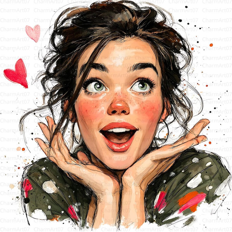 Watercolor Woman Emotions Clipart Bundle: High-resolution JPG (digital ...