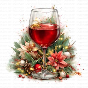Christmas Wine Clipart, Festive Watercolor Art (JPG) - Etsy