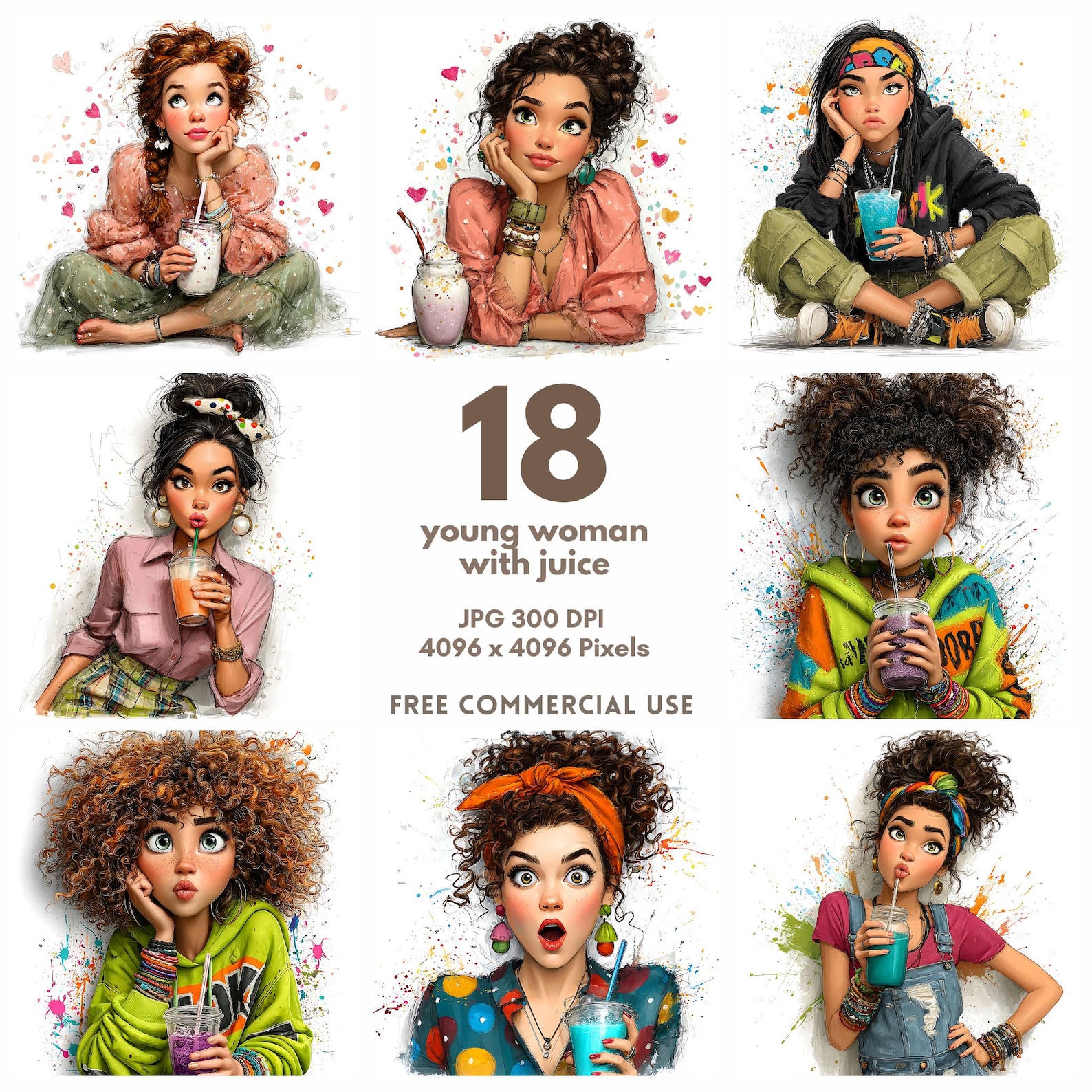 18 Quirky Drunk Girl Clipart Bundle, Funny Party Drinking (digital ...