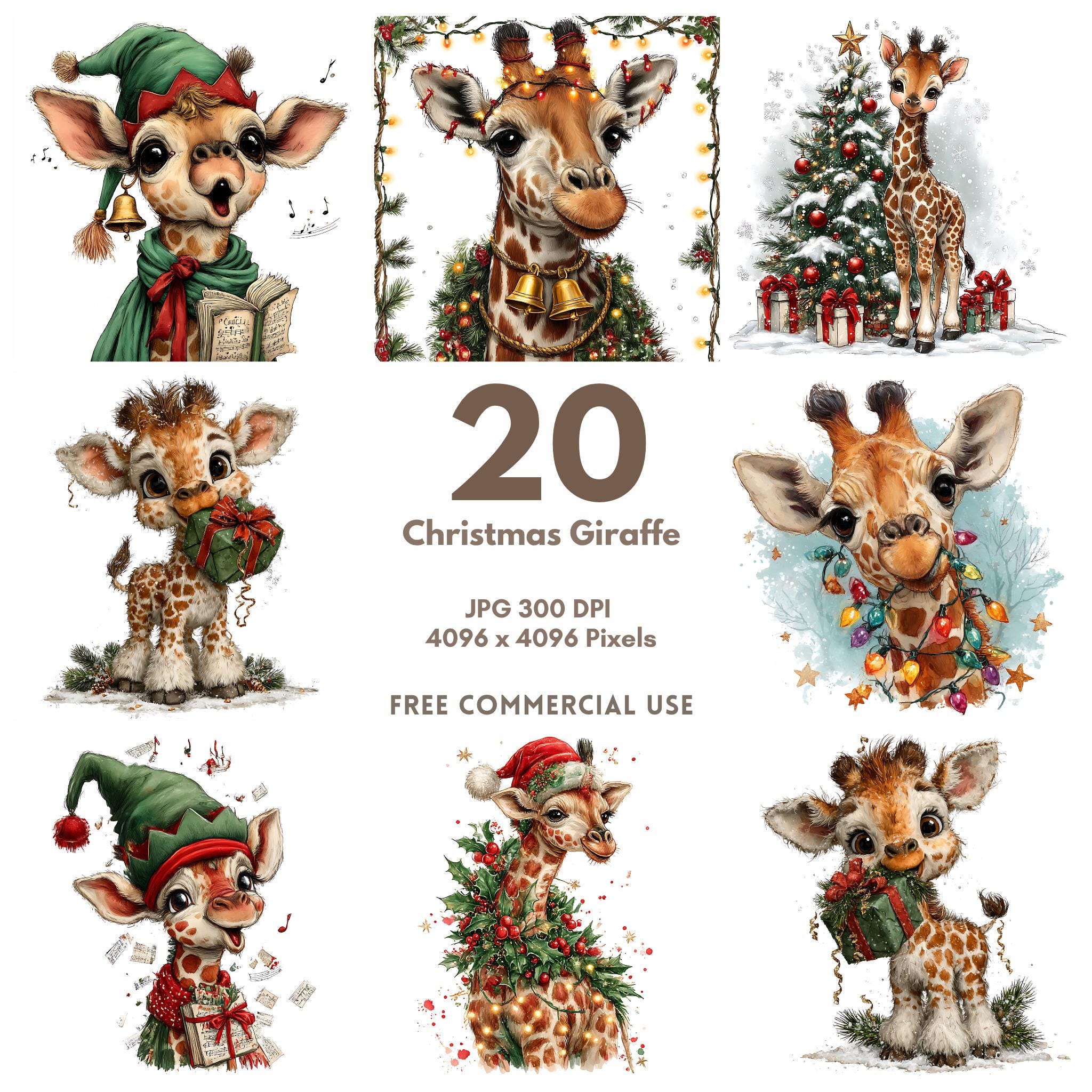 Christmas Giraffe Watercolor Clipart Bundle (digital Download) - Etsy