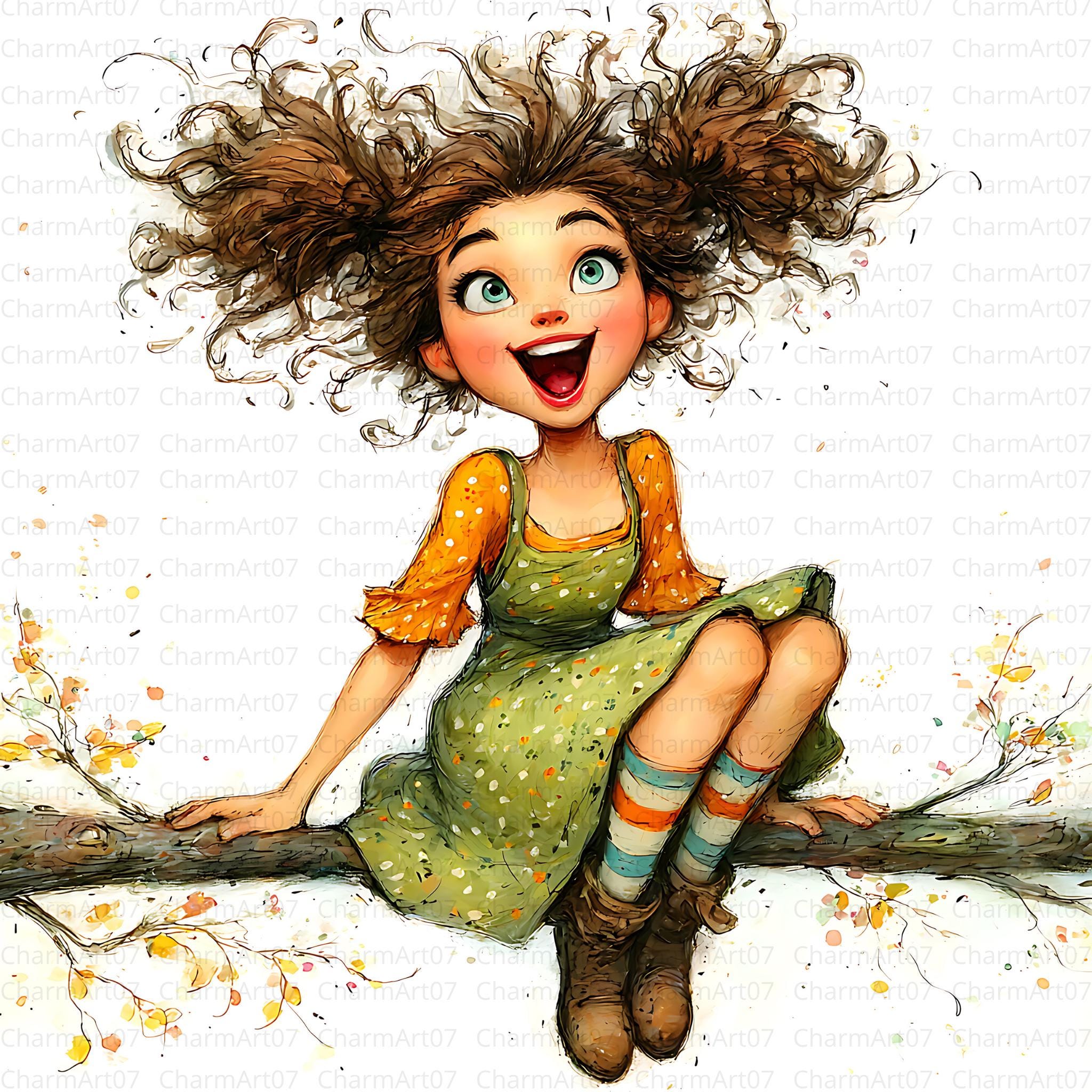 Whimsical Girl Clipart: Watercolor Illustration, Journal Embellishment ...