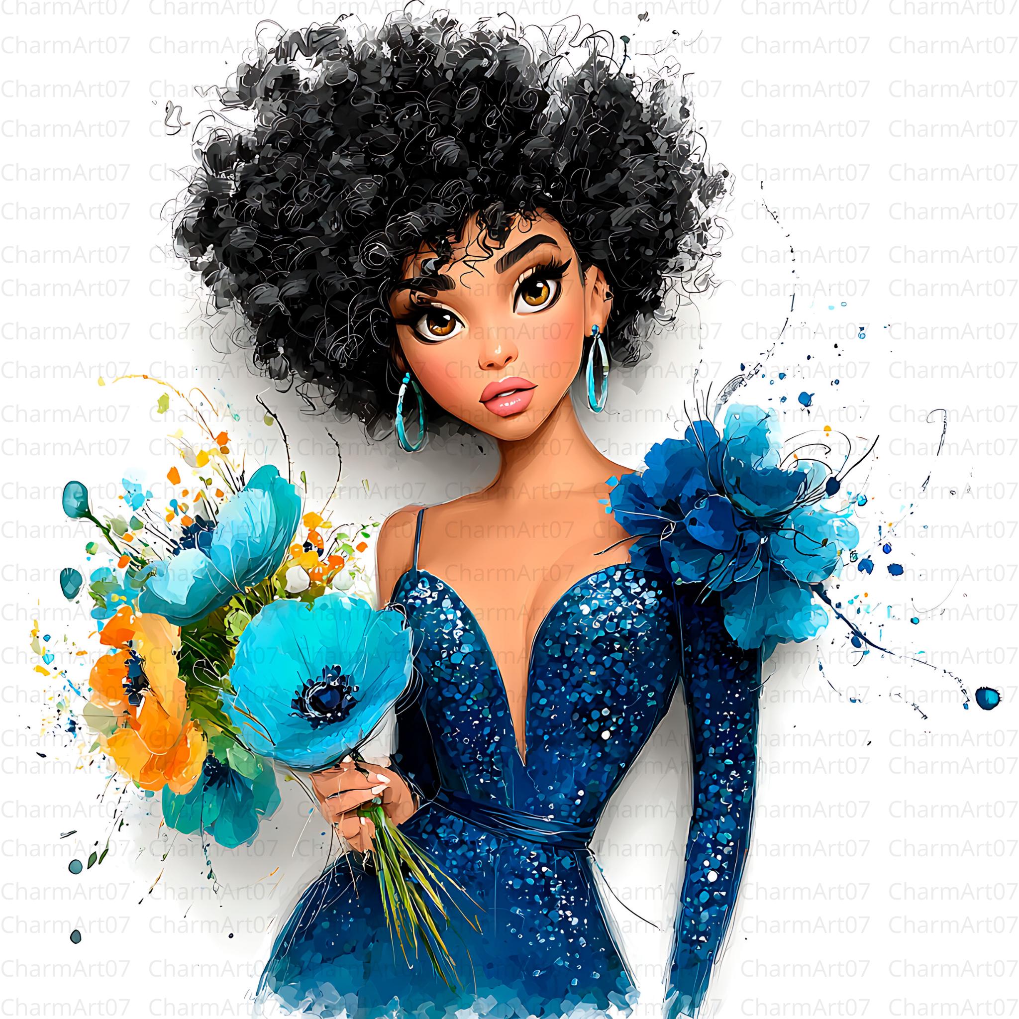 African American Women Clip Art: Watercolor Style Illustrations (JPG ...