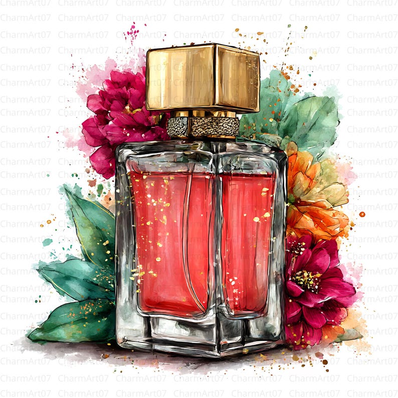 20 Floral Perfume Bottle Clipart: Watercolor Perfumes Set (digital ...