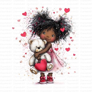 24 Valentine Holiday Black Girl Clipart Set: Romantic Character Bundle ...