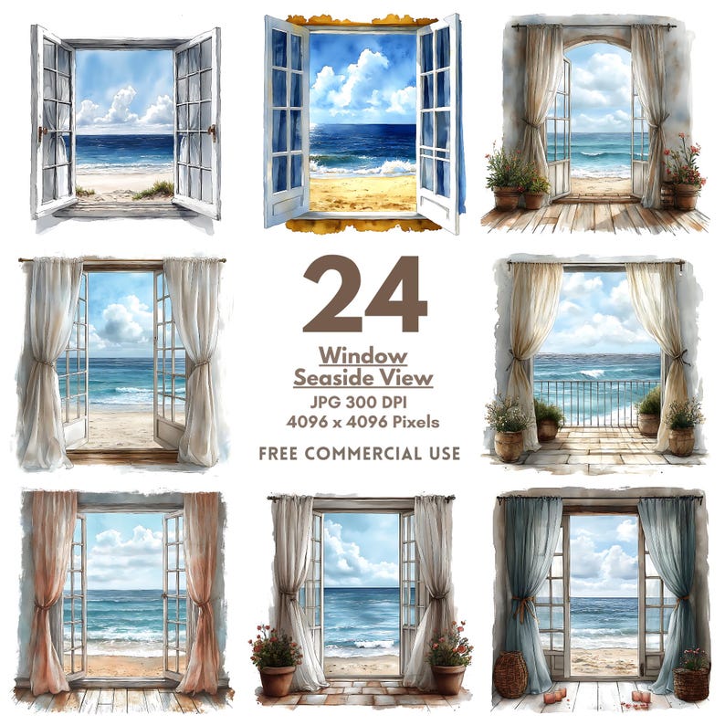 Seaside View Watercolor Print, Window to Ocean, Coastal Art (jpgs) - Etsy