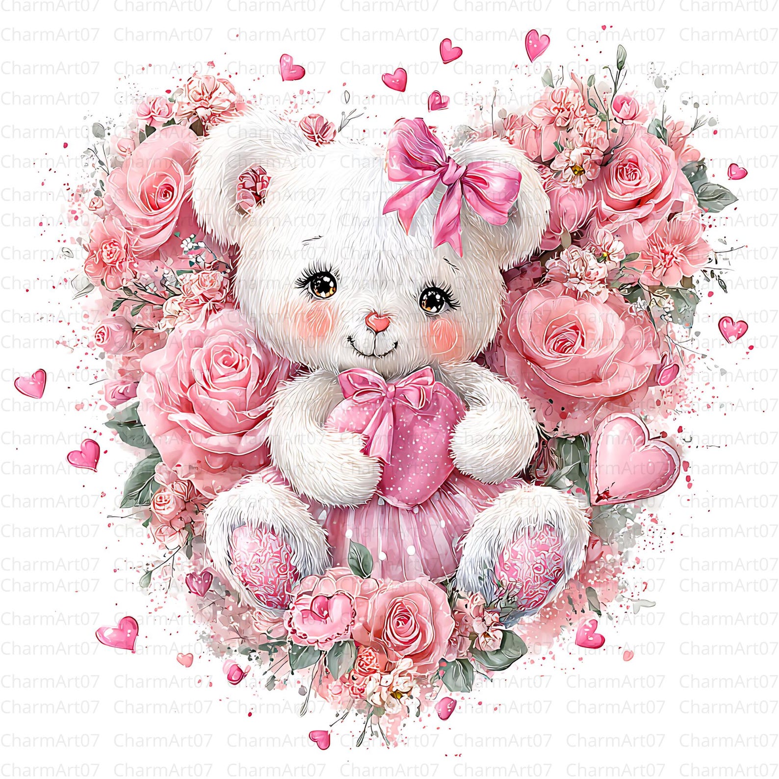 20 Watercolor Valentine Teddy Bear Clipart, Soft Pastel Love Bears ...