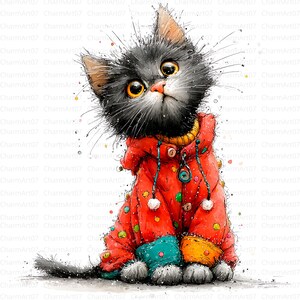 Christmas Cat Clipart: 16 Watercolor Kitten Jpgs (digital Download) - Etsy