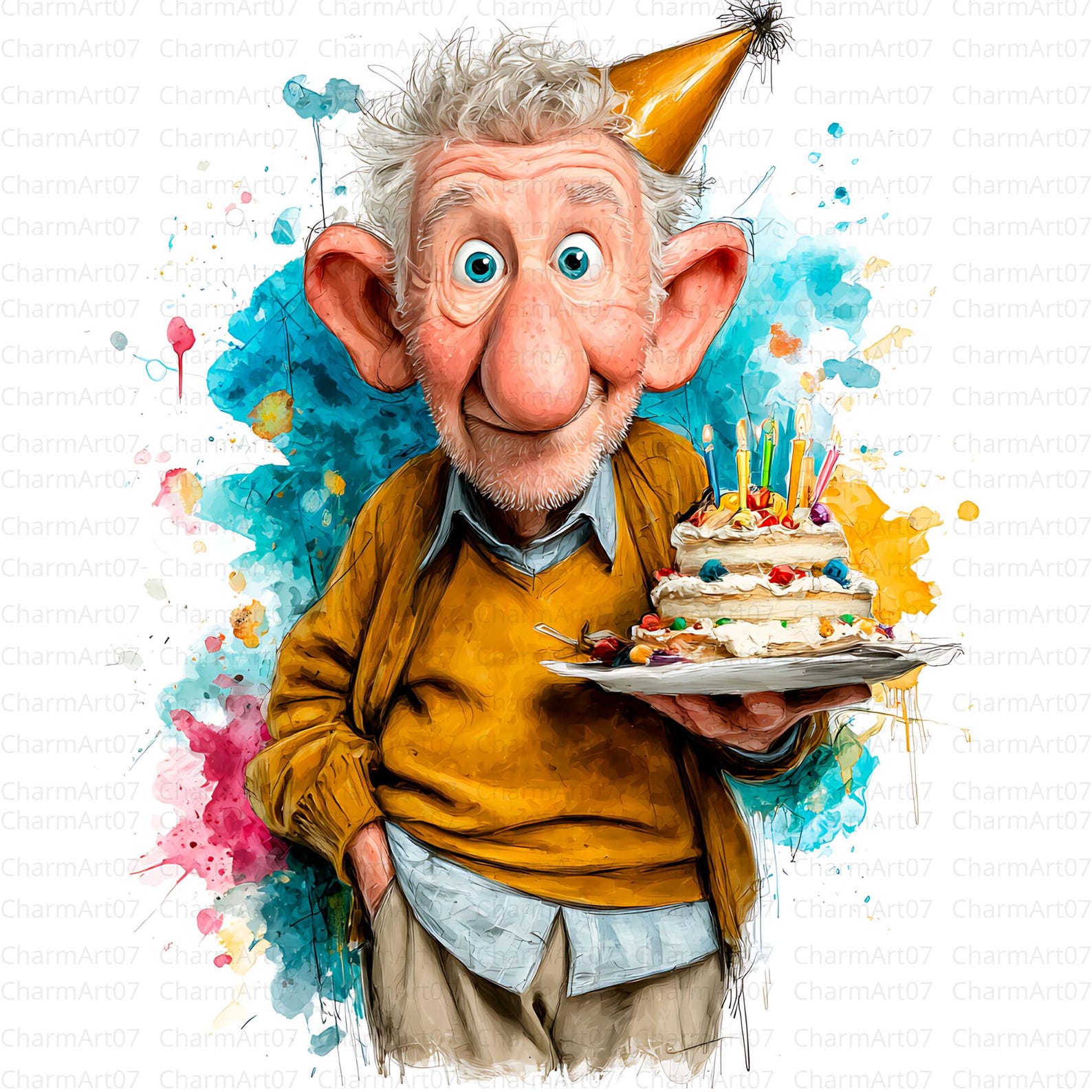 Watercolor Old Man Clipart Bundle: Birthday Senior Graphics (JPG ...