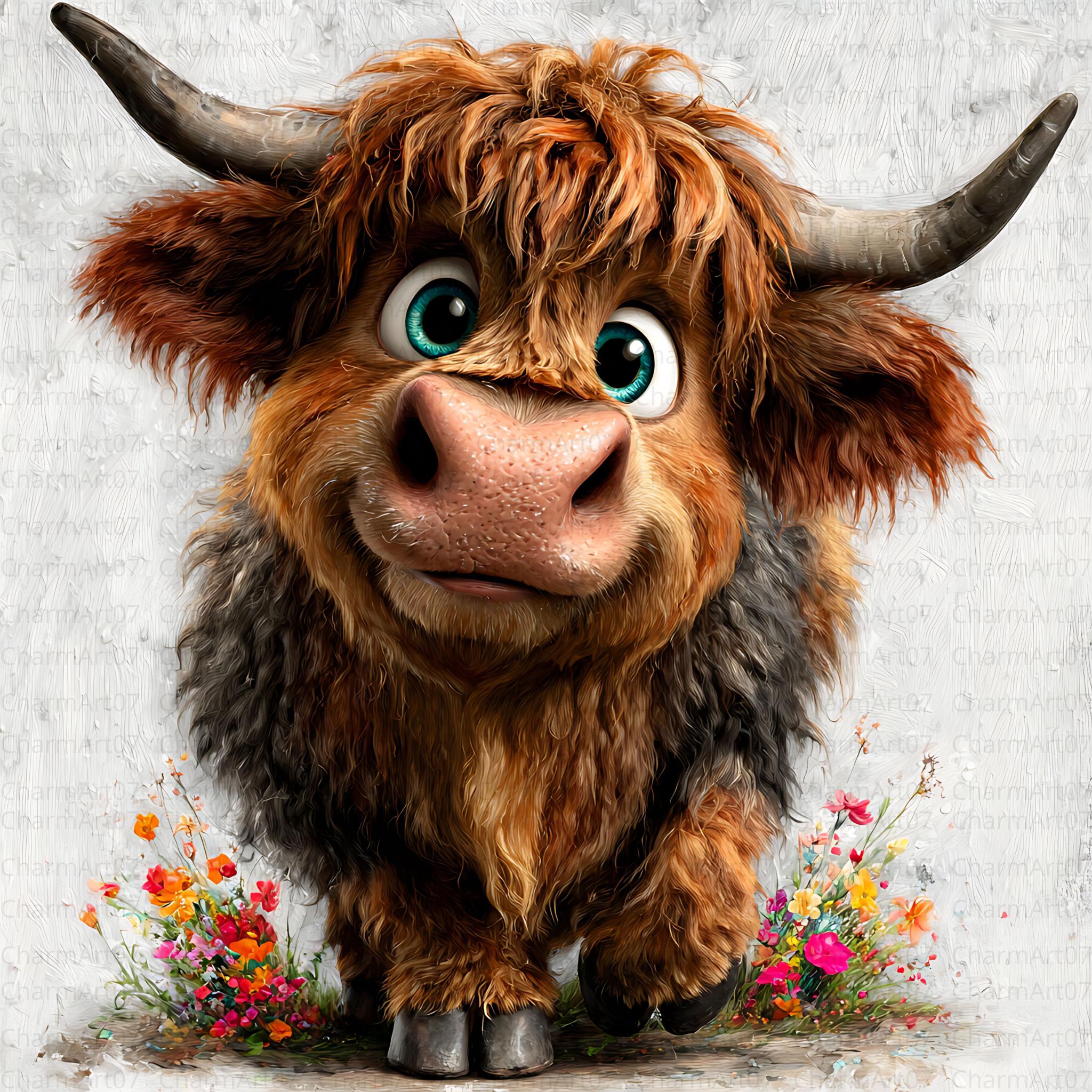 Quirky Highland Cow Clipart: Funny Watercolor Farm Animal (JPG) - Etsy