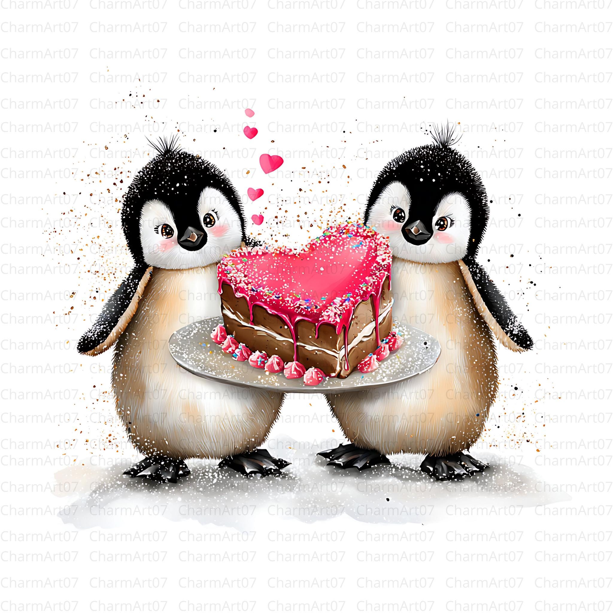 20 JPG Cute Penguins Valentine Clipart , Love Penguin JPG Set , Hearts ...