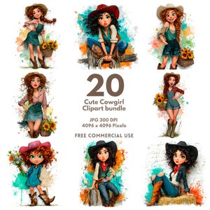 20 Cute Cowgirl Clipart Bundle, Country Girl Clipart, Cute Little ...