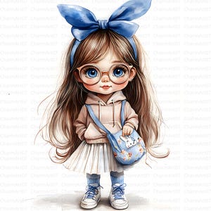 17 Cute Little Girl in Blue Bundle ,high Res Watercolor Jpgs , Junk ...