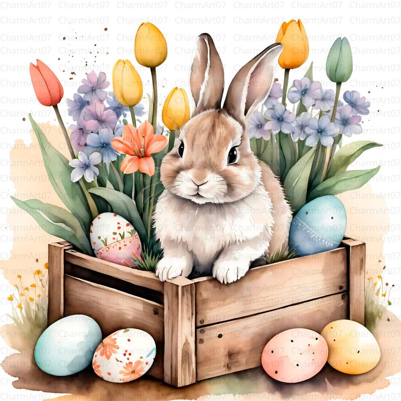 11 Easter Bunny Boxes Clipart ,printable Watercolor Clipart, Easter ...