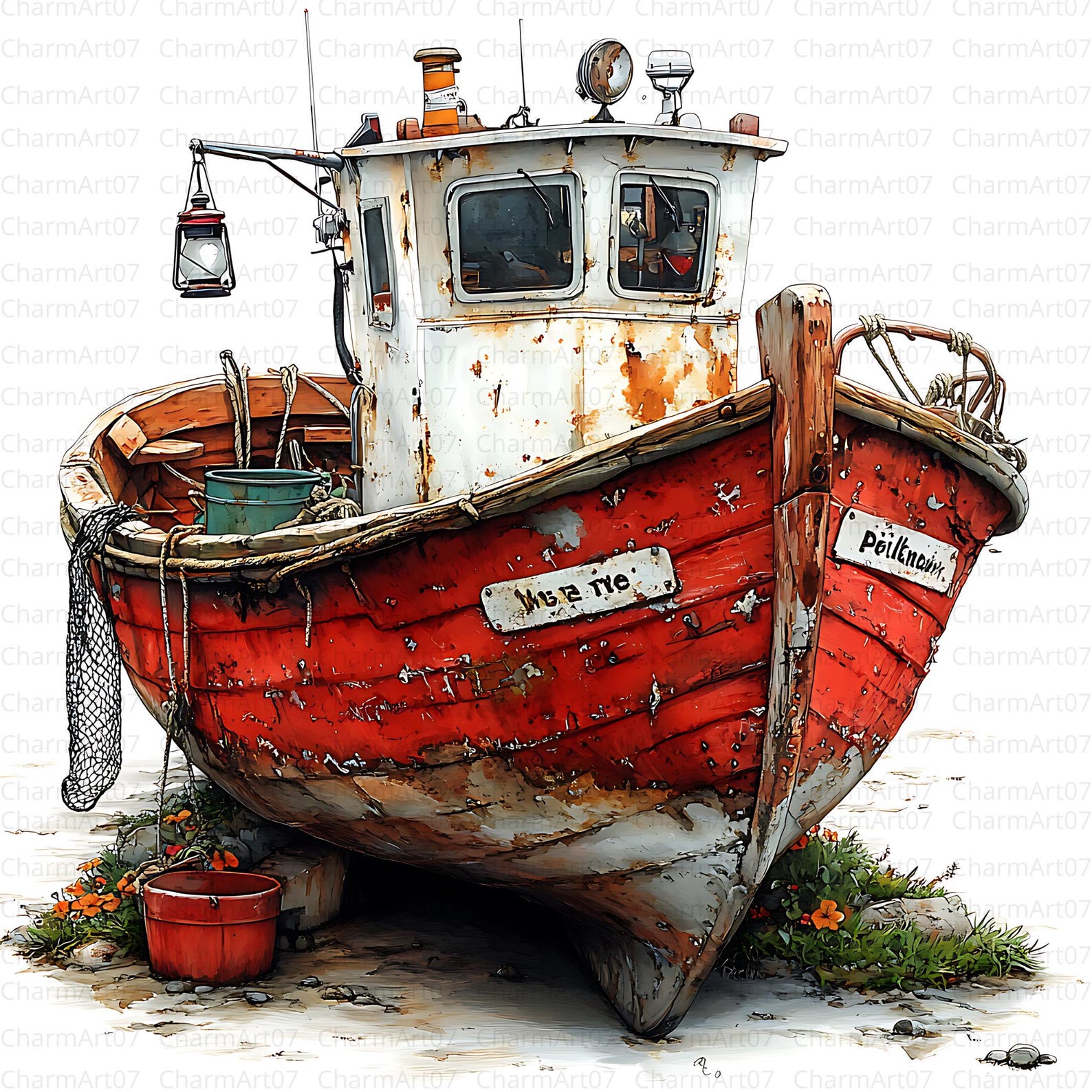 Vintage Boat Clipart: Watercolor Nautical Art, Scrapbook Graphics ...