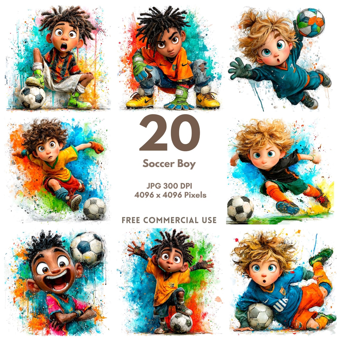 Soccer Boy Clip Art Bundle: Sporty Kids Graphics (digital Download, JPG ...