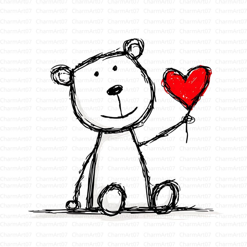 70 Valentine's Day Scribbles Clipart: Love Heart Girl Line Art (digital ...