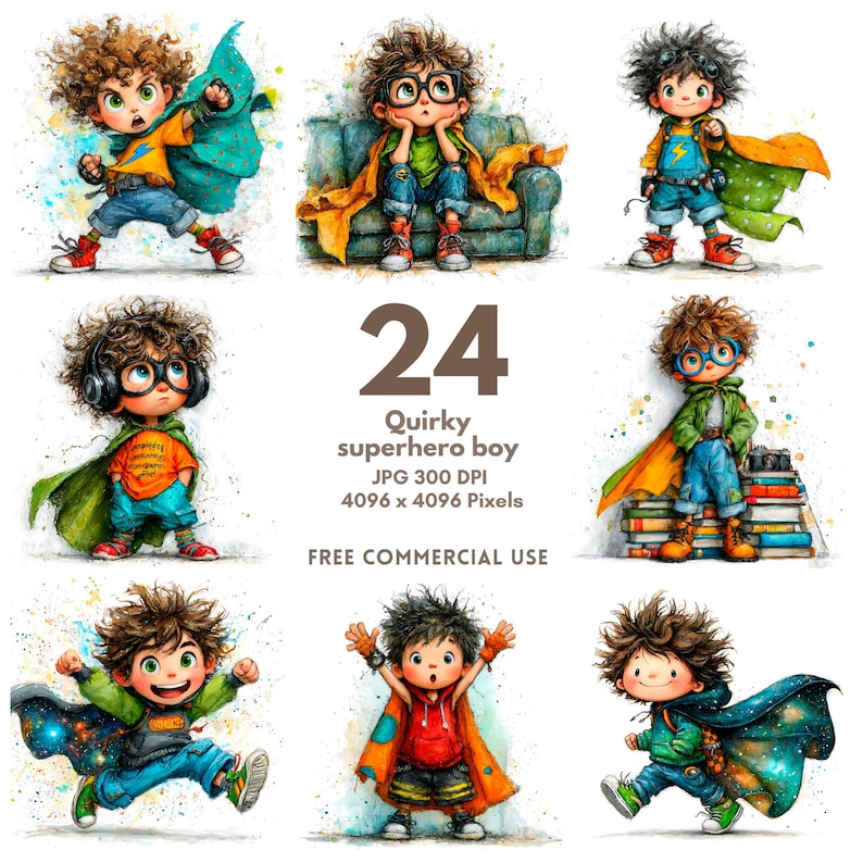 Watercolor Superhero Boy Clipart, Junk Journaling, Scrapbooking ...