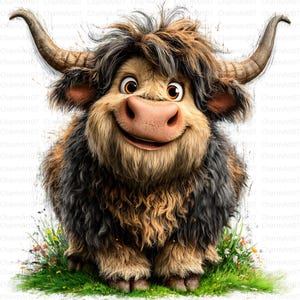 Quirky Highland Cow Clipart: Funny Watercolor Farm Animal (JPG) - Etsy