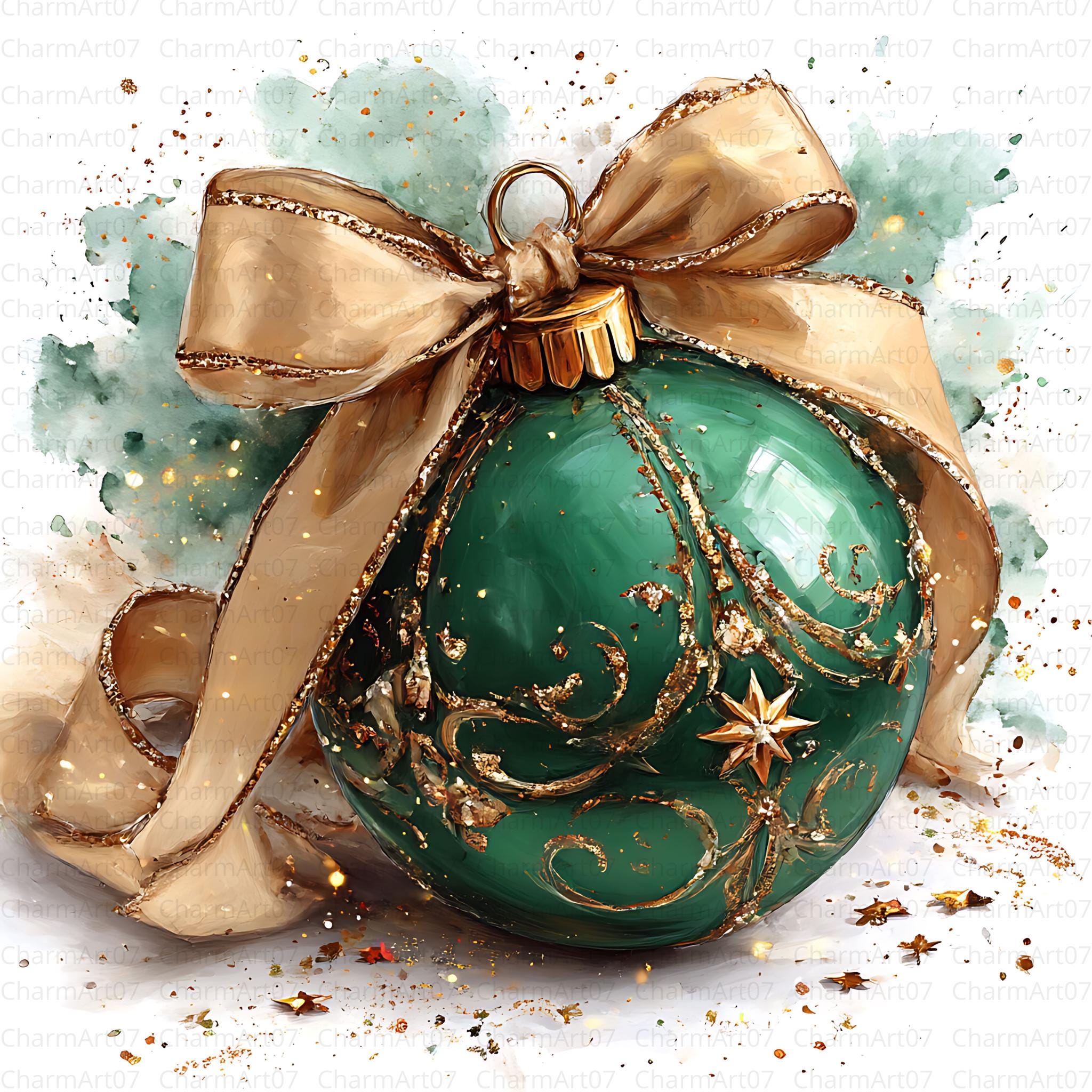 22 Green Christmas Bauble Clipart: Watercolor Holiday Ornament (digital ...