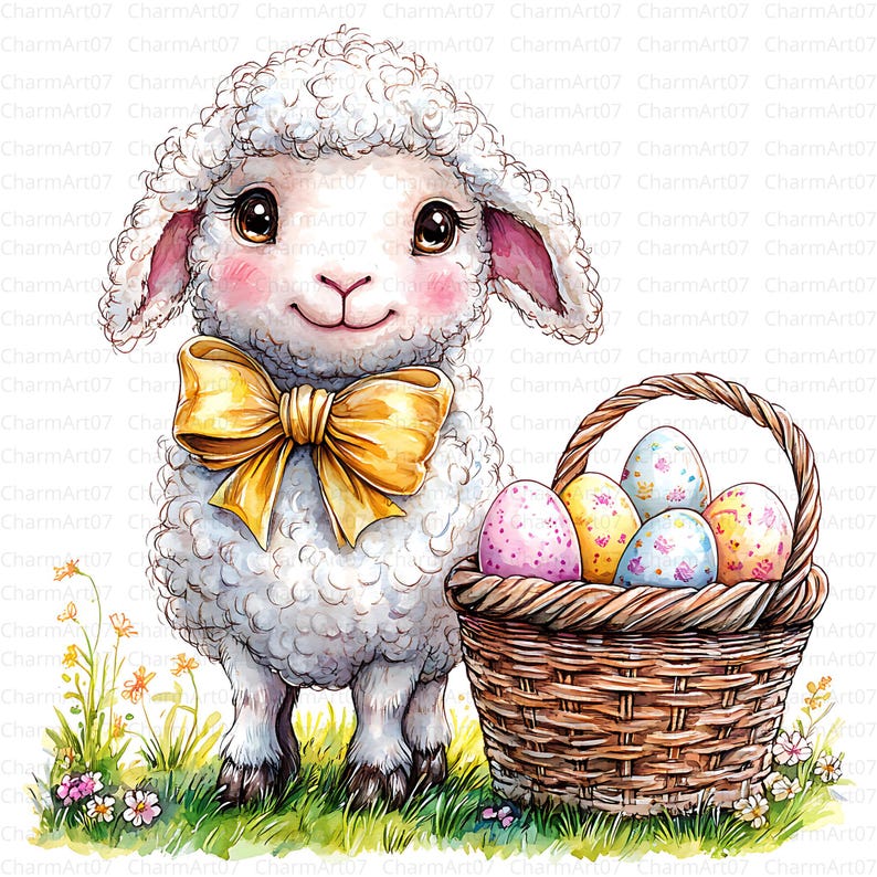 20 Easter Lamb Clipart, Printable Watercolor Clipart , High Quality JPG ...