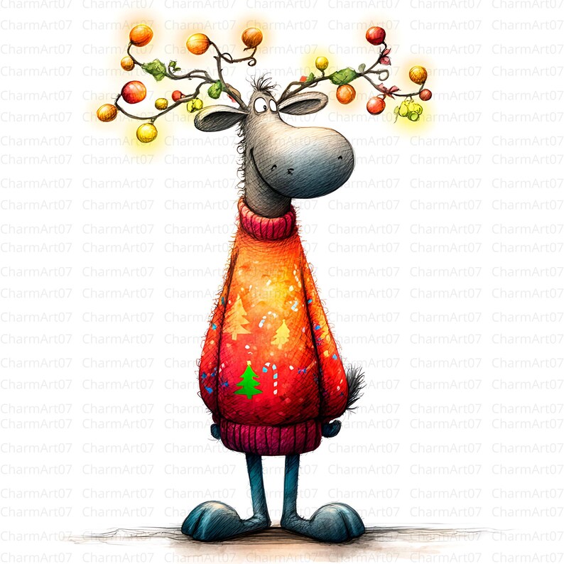 Whimsical Christmas Reindeer Clipart, Holiday Animals (jpgs) - Etsy