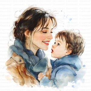 18 Watercolor Clipart Mother and Child, Mother's Day Card, Printable ...