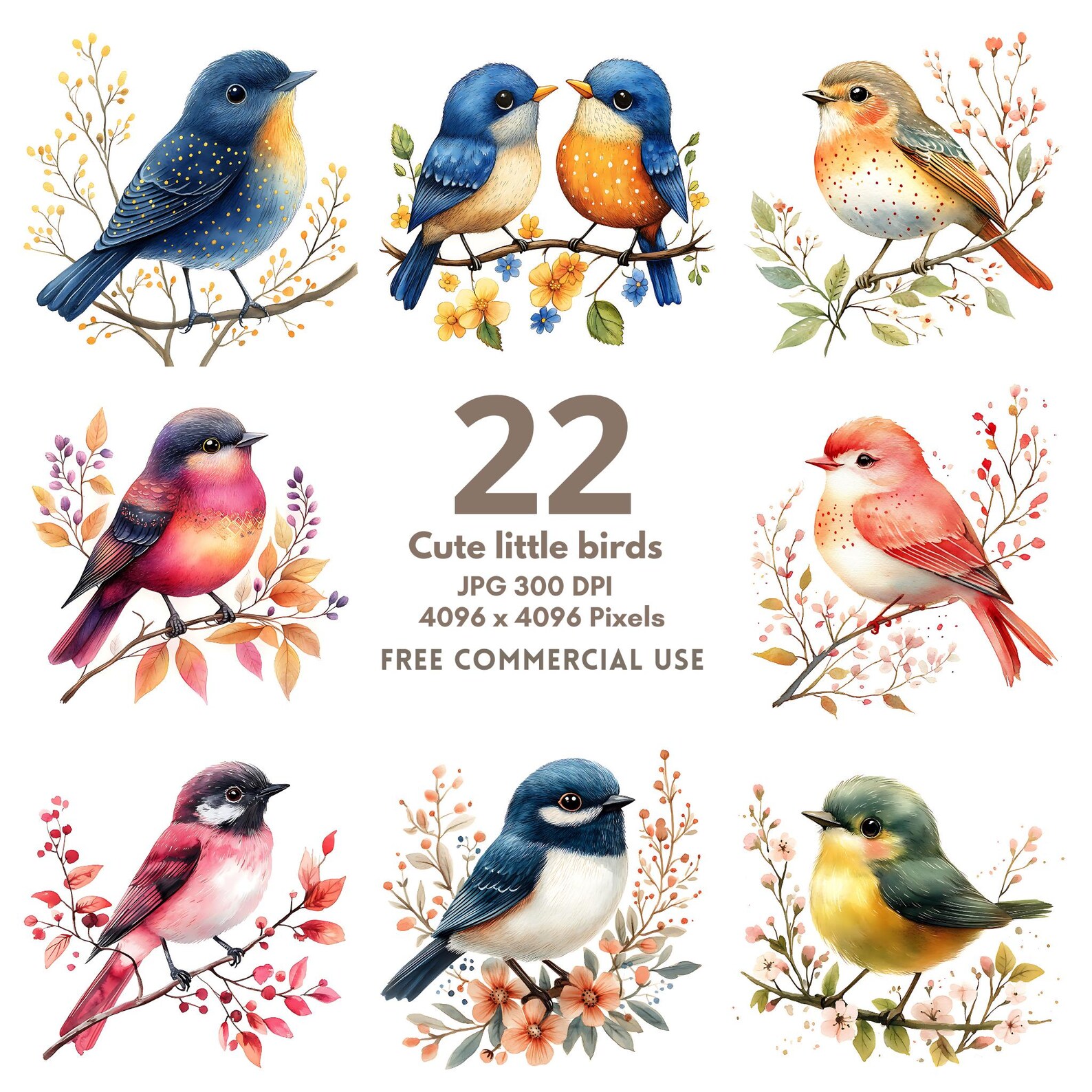 22 Cute Little Birds Clip Art Image, High Quality Jpgs , Digital ...