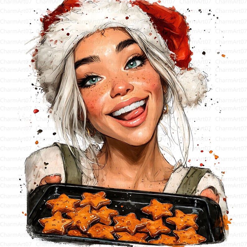 Quirky Christmas Girl Clip Art Bundle: Watercolor JPG (digital Download ...