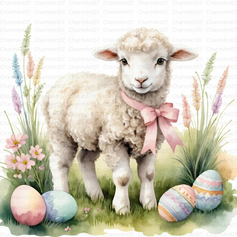 14 Easter Lamb Clipart, Printable Watercolor Clipart , High Quality JPG ...