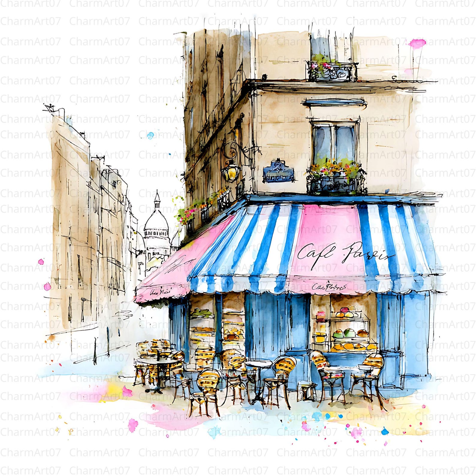 18 Cute Paris Cafe Clipart, Parisian Cafes, Paris Travel Art, France ...