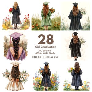 28 Girl Graduation Clipart, Watercolor Graduation Clipart, Student ...
