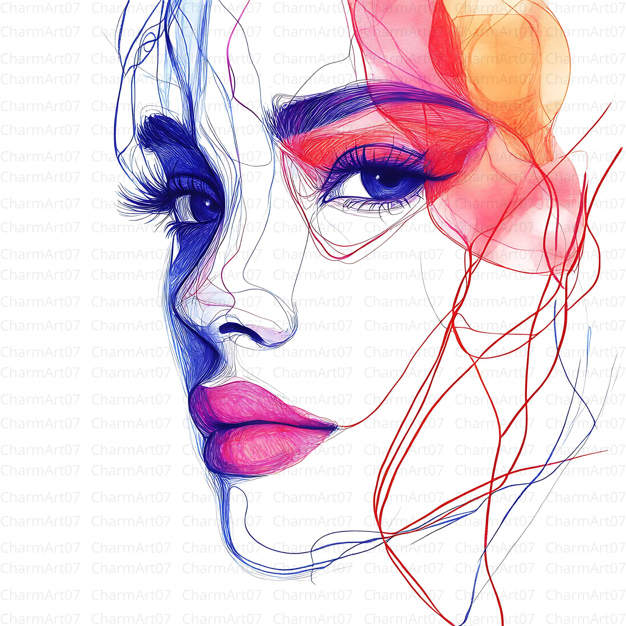 24 Woman Face Clipart, Face Line Art Clipart, High Quality Jpgs ...