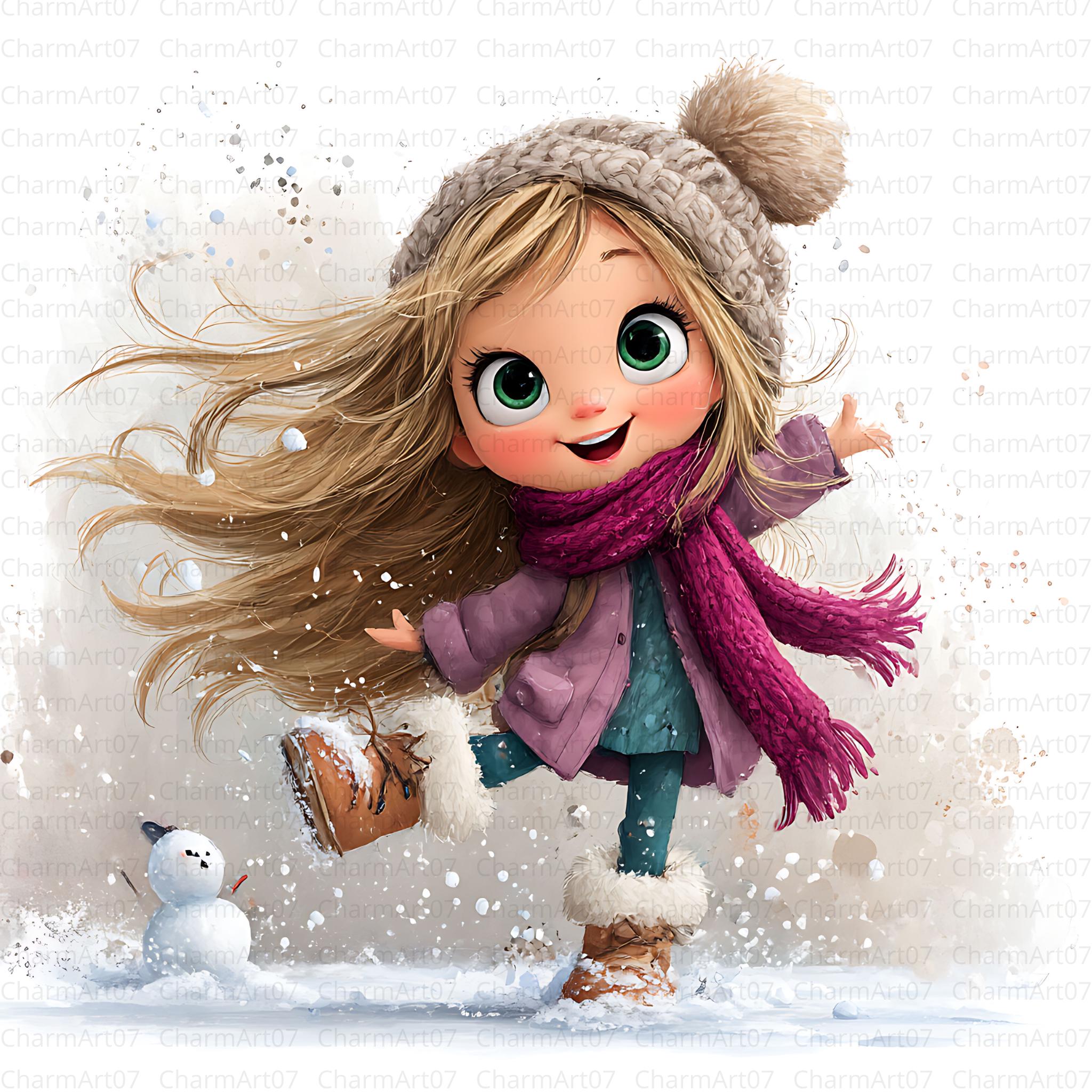 20 Watercolor Winter Girl Clipart: Festive Holiday Designs (JPG ...