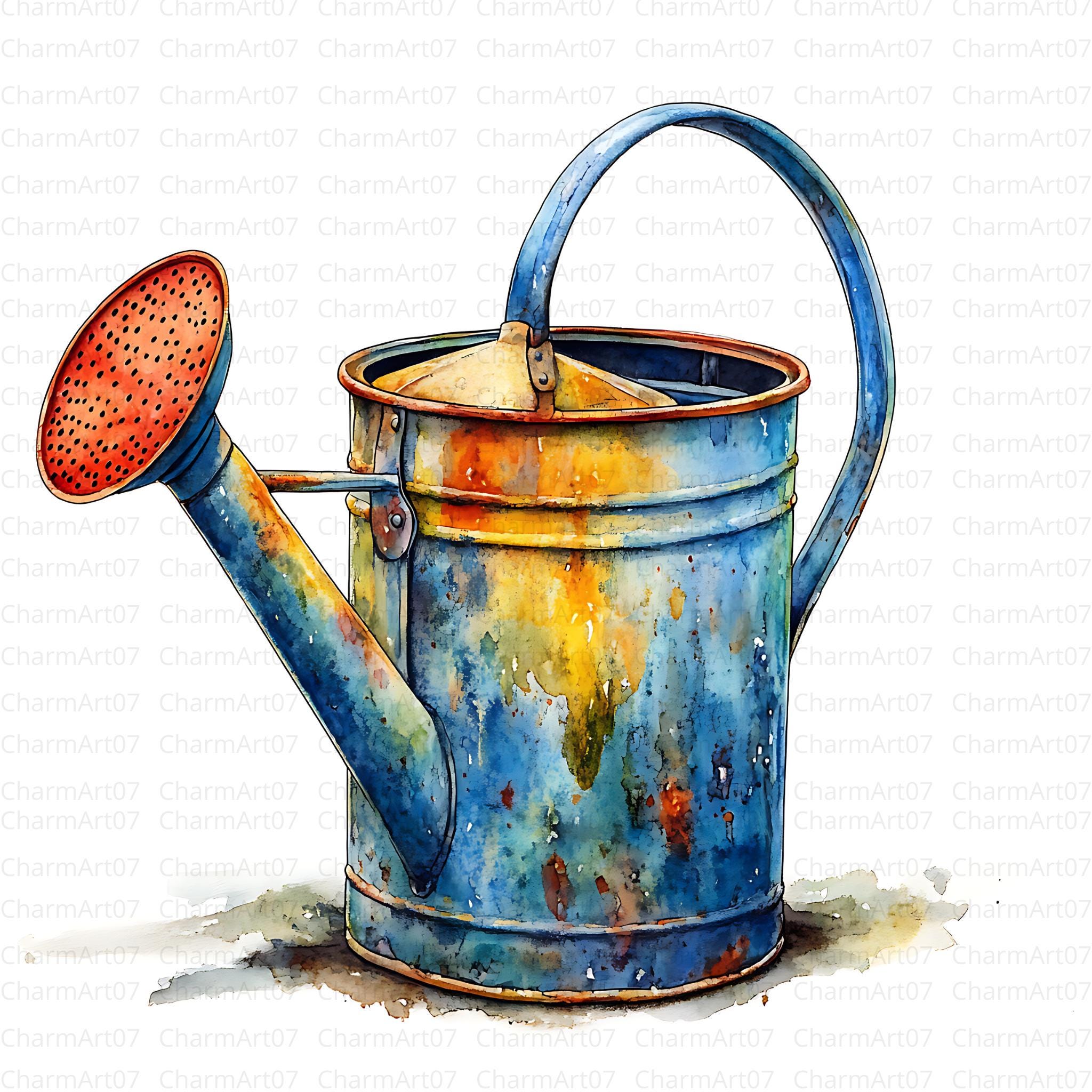 10 Watering Can Clipart, Rustic Watering Can, Watercolor Clipart, High ...