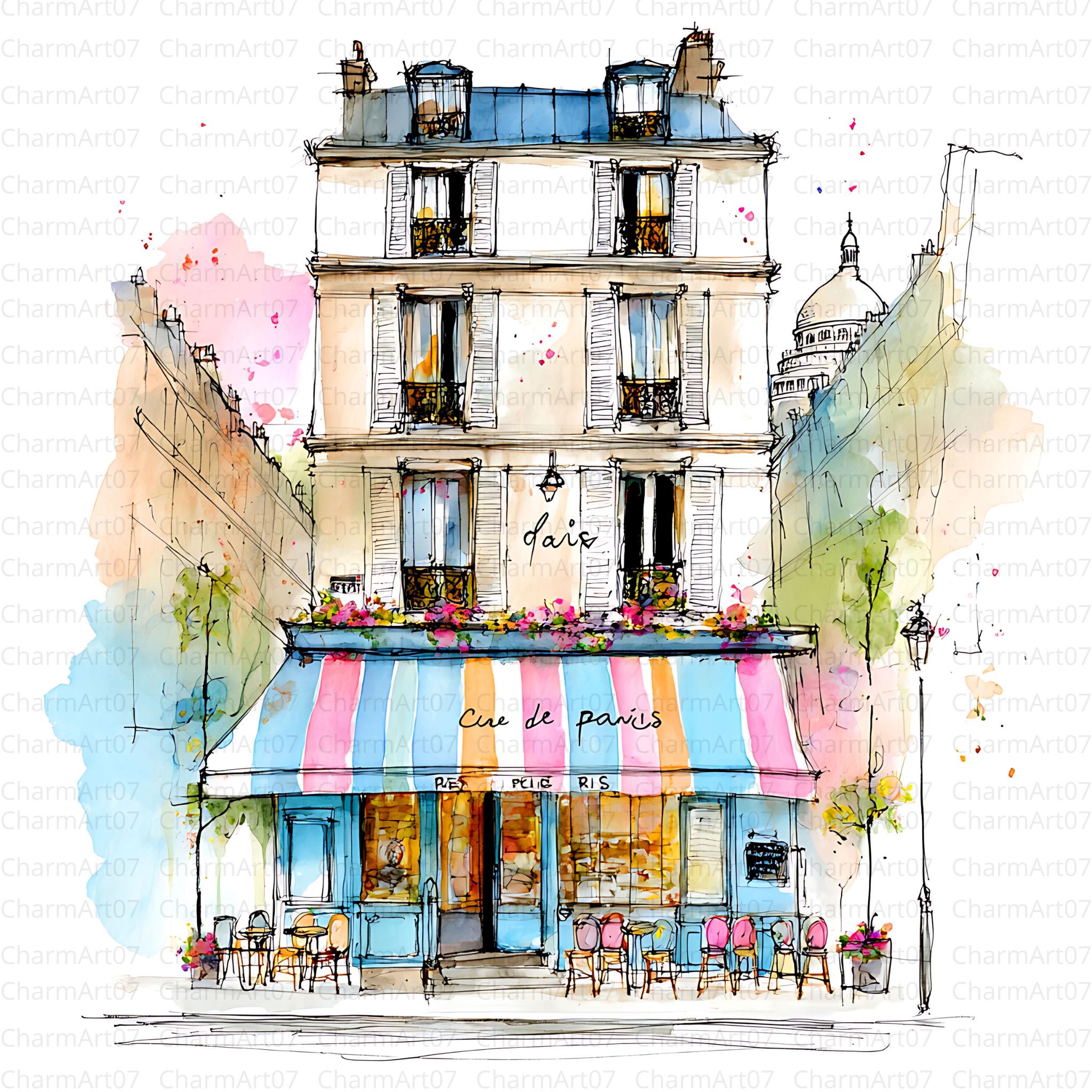 Paris Cafe Watercolor Clipart, Printable Parisian Art (JPG) - Etsy