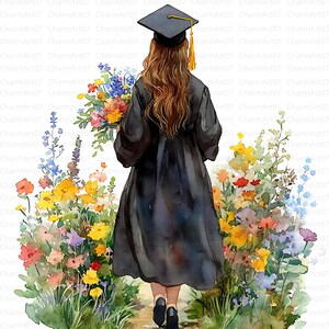 28 Girl Graduation Clipart, Watercolor Graduation Clipart, Student ...