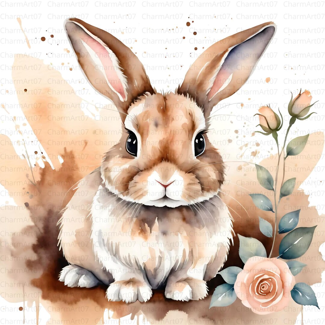 17 Cute Bunny Clipart ,printable Watercolor Clipart ,high Quality Jpgs ...