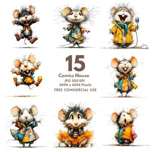 Funny Mouse Clipart: Quirky Comic Mice Illustrations (digital Download ...