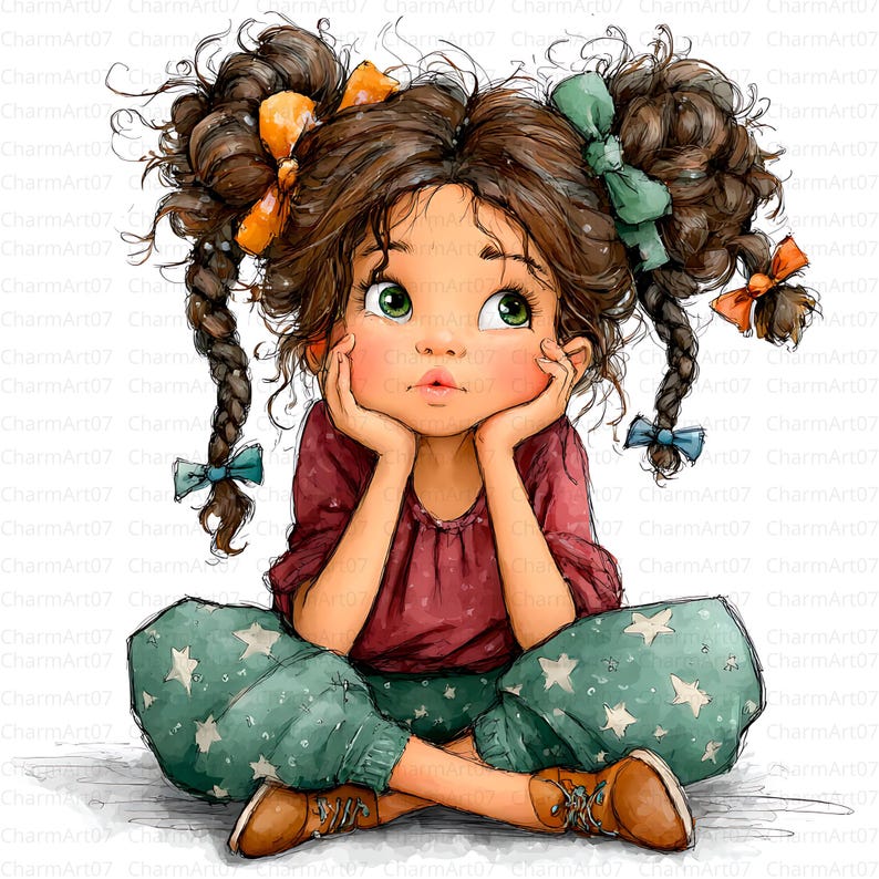 Whimsical Girl Clipart: Watercolor Style Illustrations (JPG Download ...